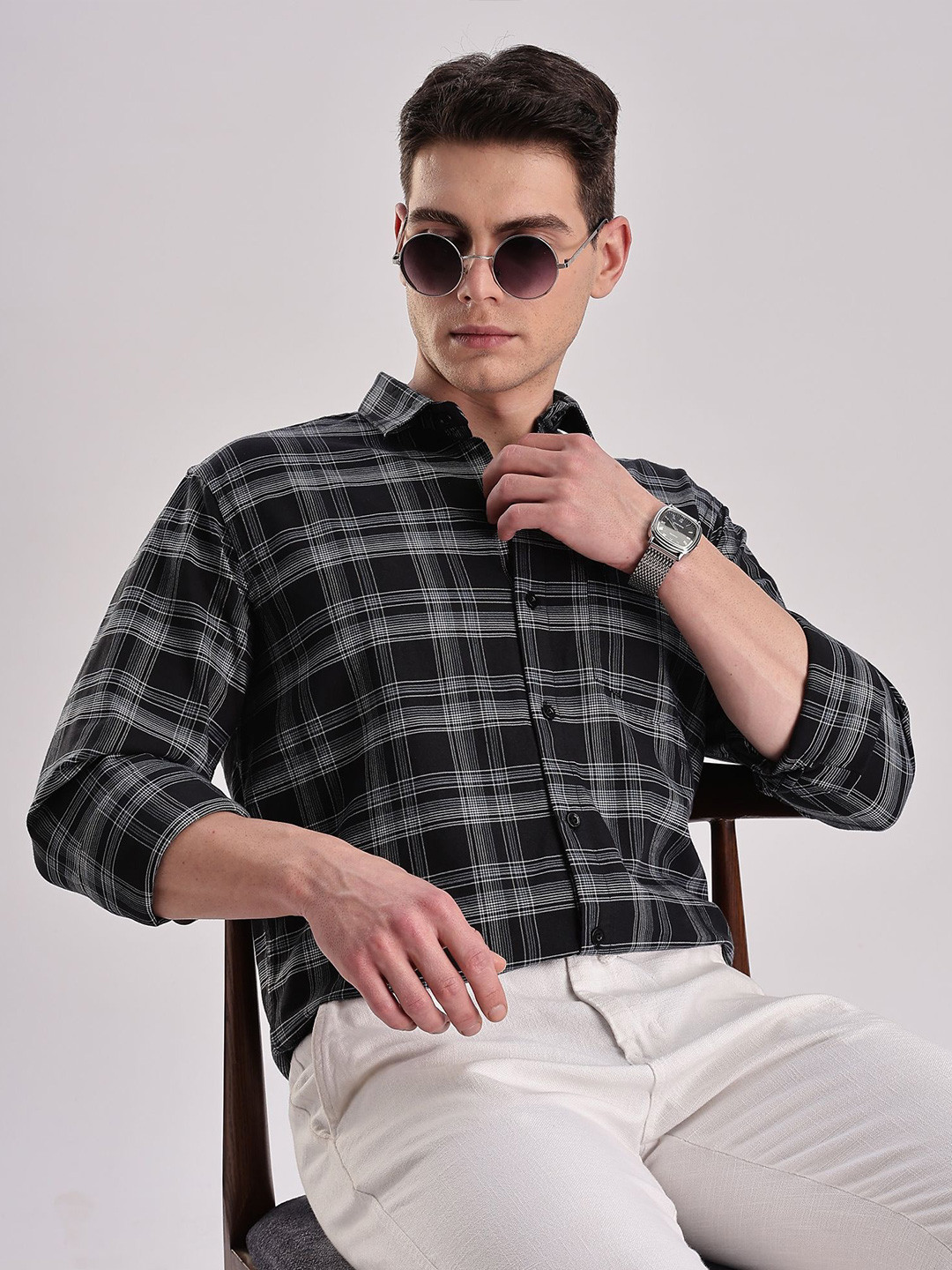 Buy BS BLUE SQUAD Men Slim Fit Opaque Checked Casual Shirt - Shirts for ...
