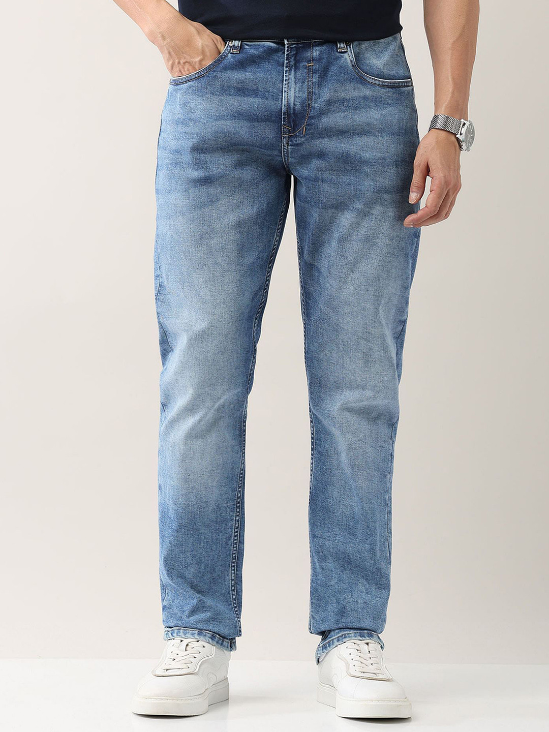 Buy AD By Arvind Men Slim Fit Heavy Fade Mid Risr Cotton Jeans - Jeans ...