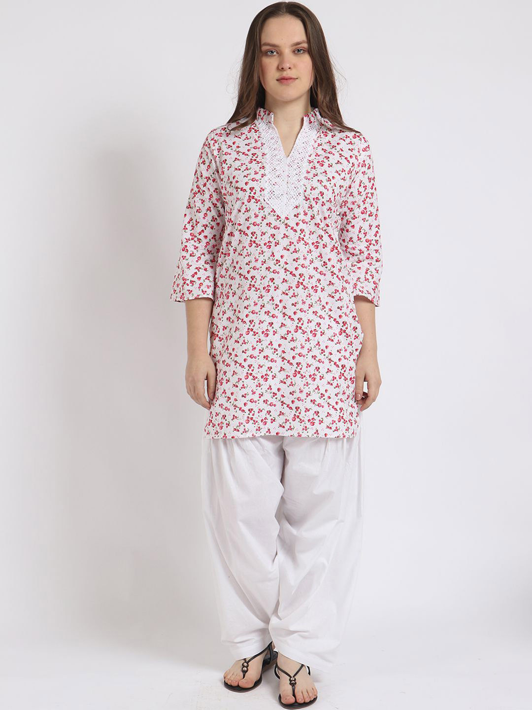 Buy Trendzmy Women Floral Printed Regular Thread Work Kurta With Salwar ...