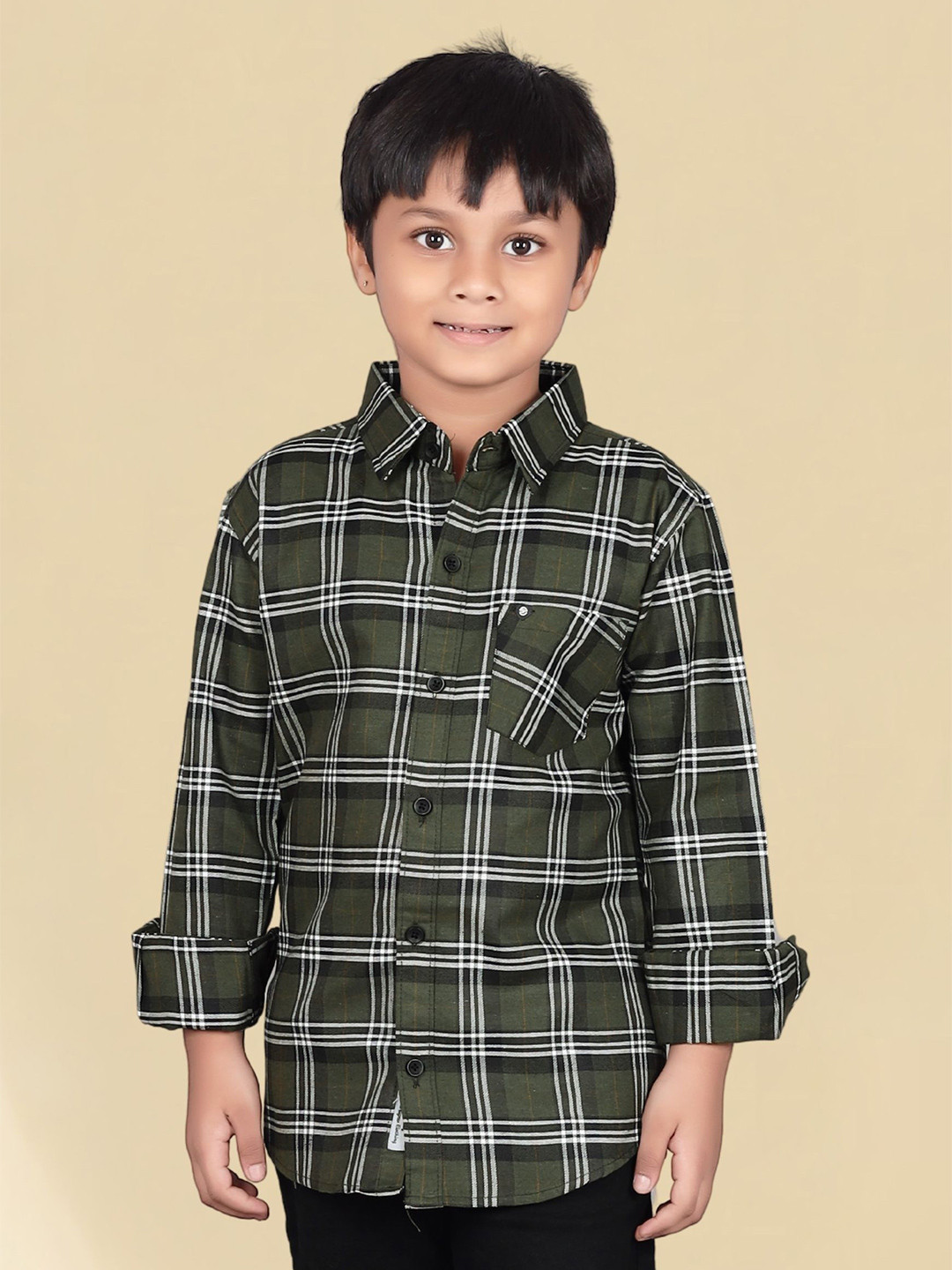 Buy SKY PEARL Boys Classic Fit Tartan Checked Spread Collar Cotton ...