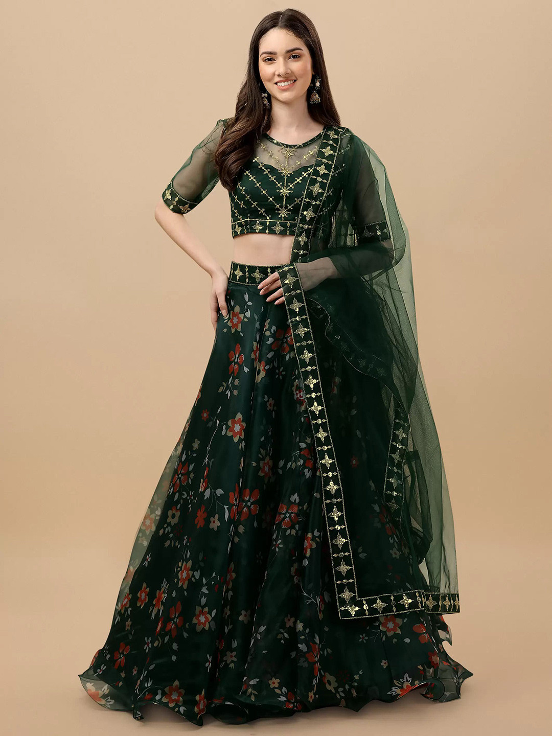 Buy Piludi Embroidered Semi Stitched Lehenga & Unstitched Blouse With ...