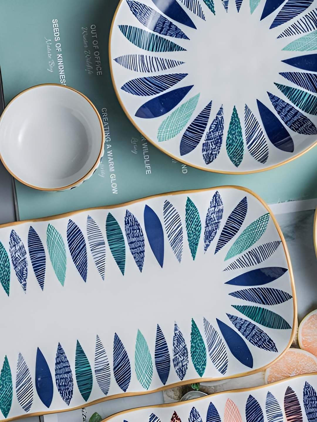 Buy BLANK SLATE HOME Blue Ceramic Starter Serving Rectangle Deep Plate ...