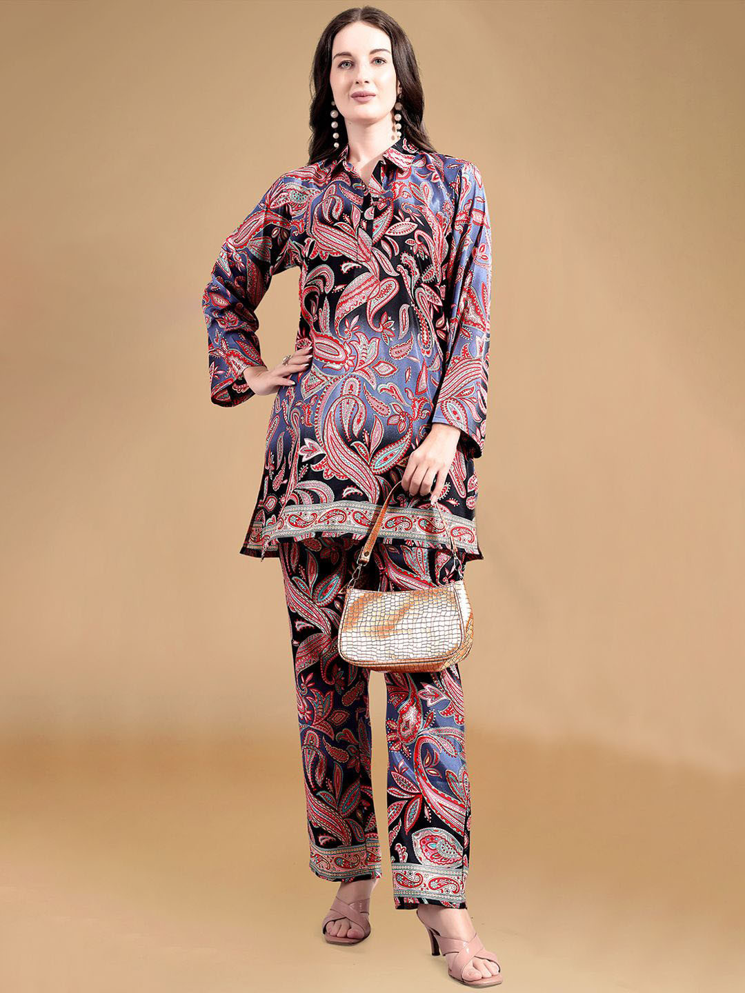 Buy KWEEN Printed Shirt Collar Top With Trousers Co Ords - Co Ords for ...