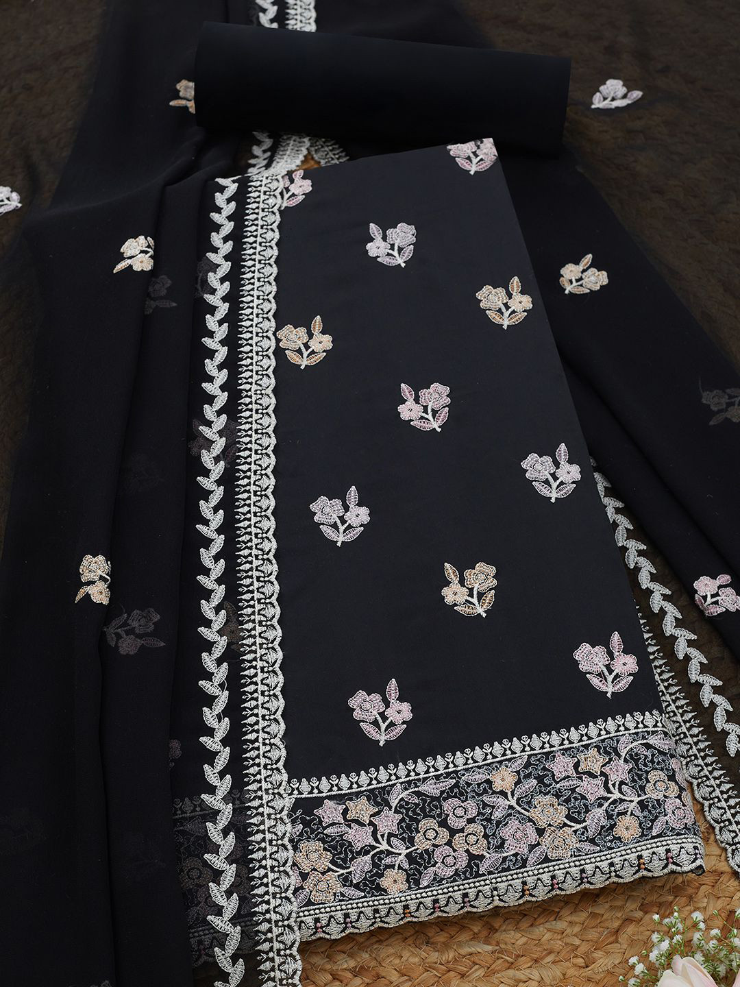 Buy Soch Embroidered Silk Crepe Unstitched Dress Material - Dress ...