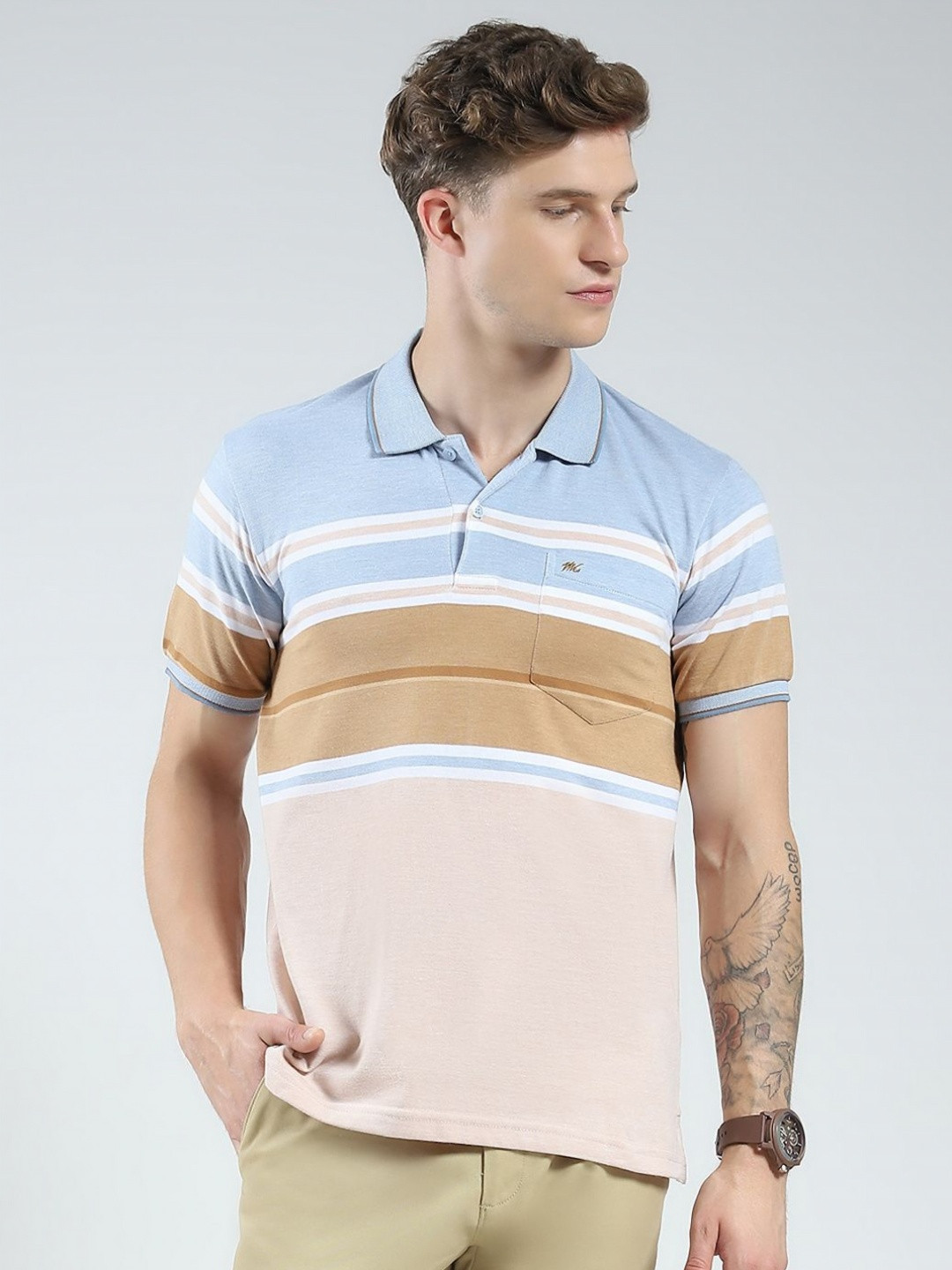Buy Monte Carlo Striped Polo Collar Cotton T Shirt - Tshirts for Men ...