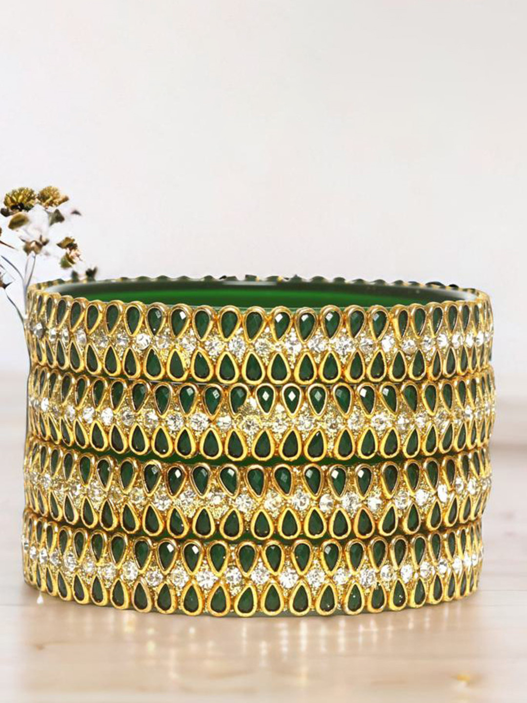 Buy KOTTIAR CREATIONS Set Of 4 Crystal Studded Glass Bangles - Bangle ...