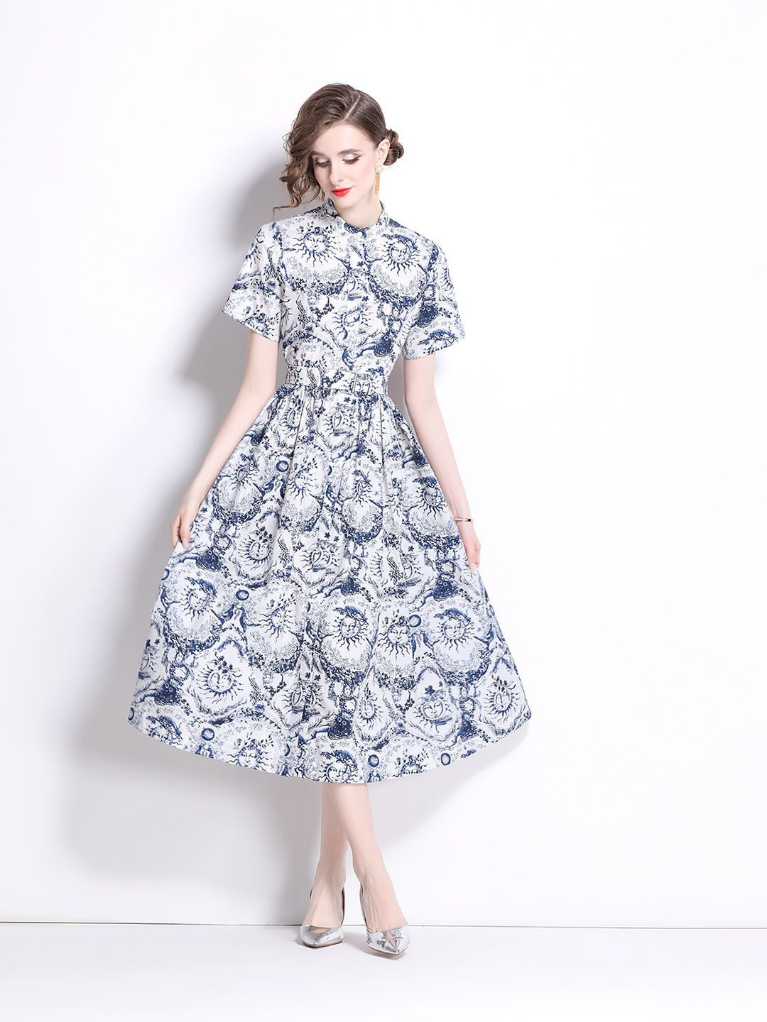 Buy JC Collection Women Mandarin Collar Ethnic Motifs Print Fit & Flare ...