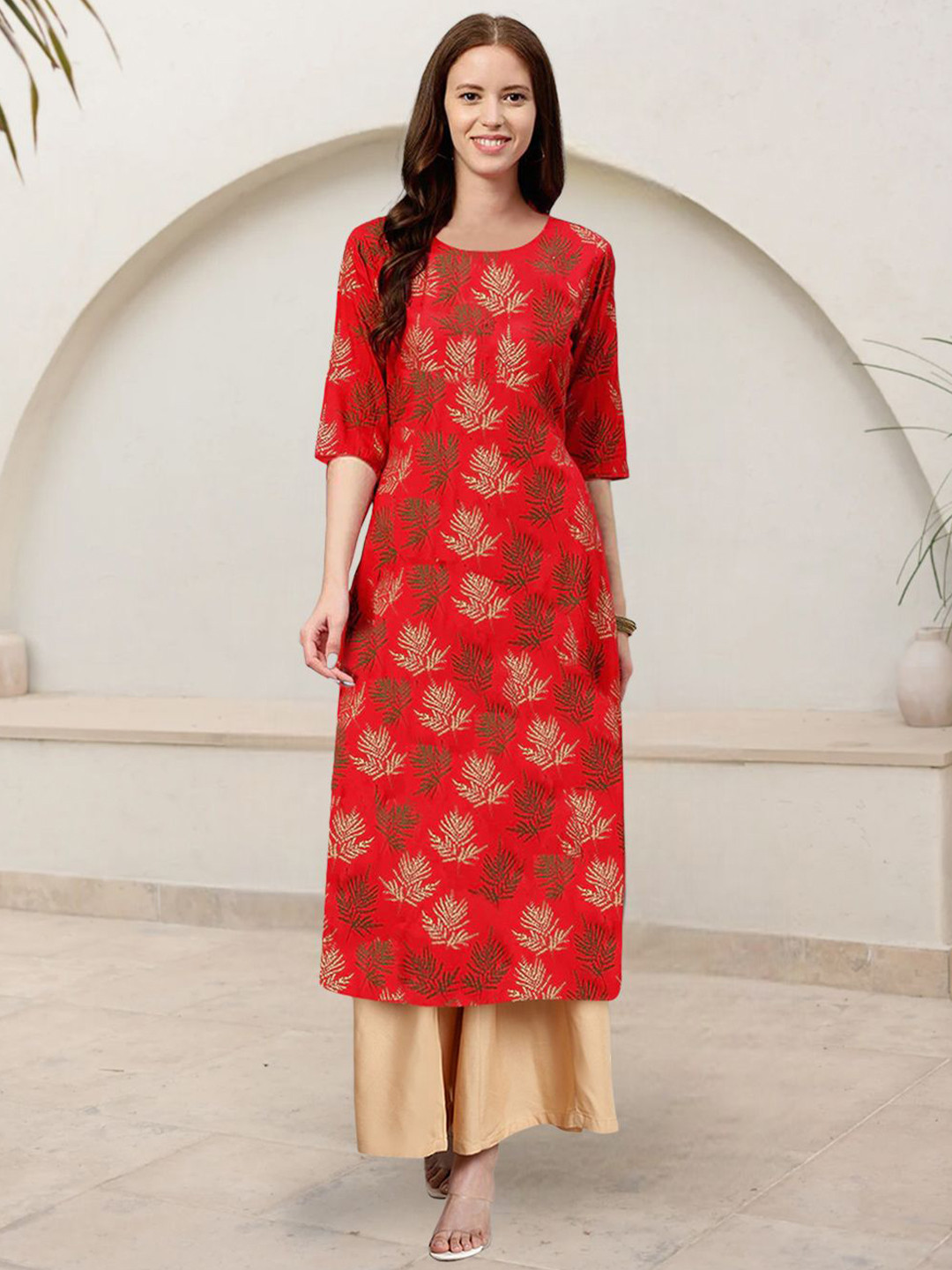 Buy HERE&NOW Women Ethnic Motifs Printed Crepe Kurta - Kurtas for Women ...