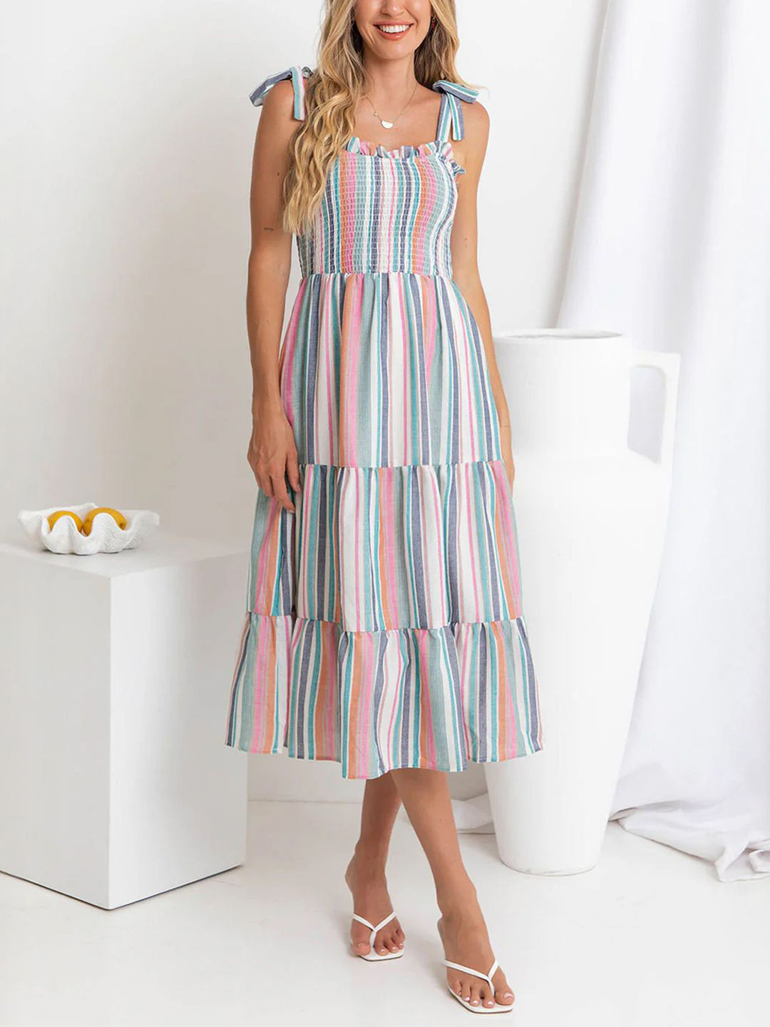 Buy JC Mode Women Striped Fit And Flare Midi Dress - Dresses for Women ...
