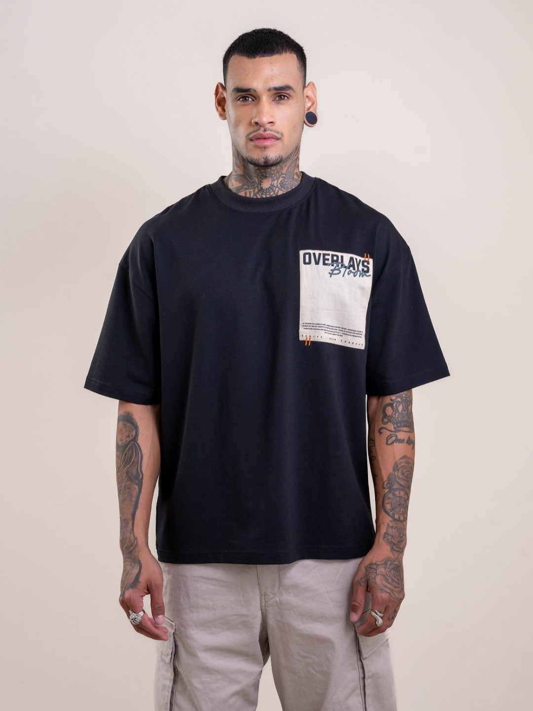 Buy Overlays Men Graphic Printed Round Neck Cotton Oversized T Shirt ...