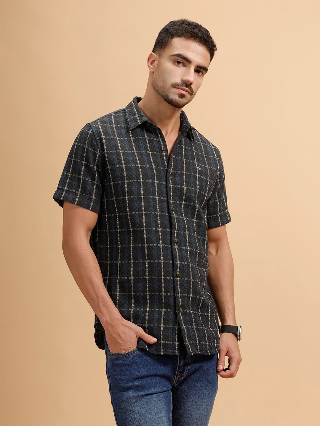 Buy WROGN Comfort Checked Short Sleeves Pure Cotton Shirt - Shirts for ...