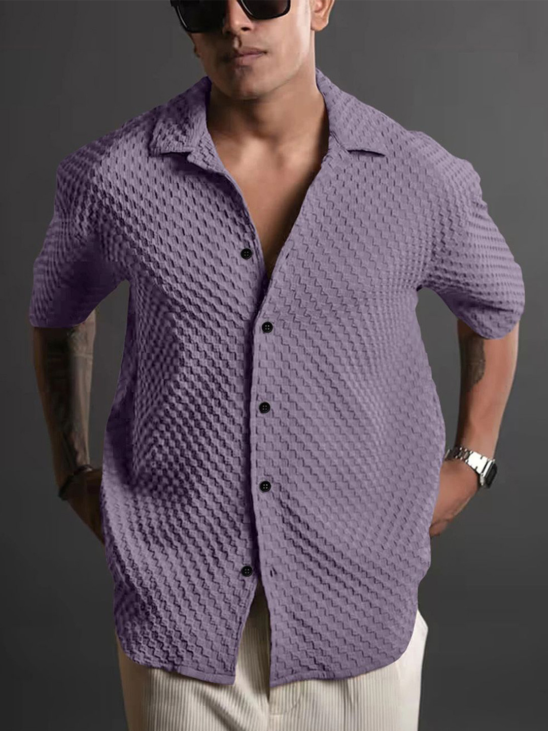 Buy SZN Textured Spread Collar Short Sleeves Standard Casual Shirt - Shirts for Men 34123049 ...