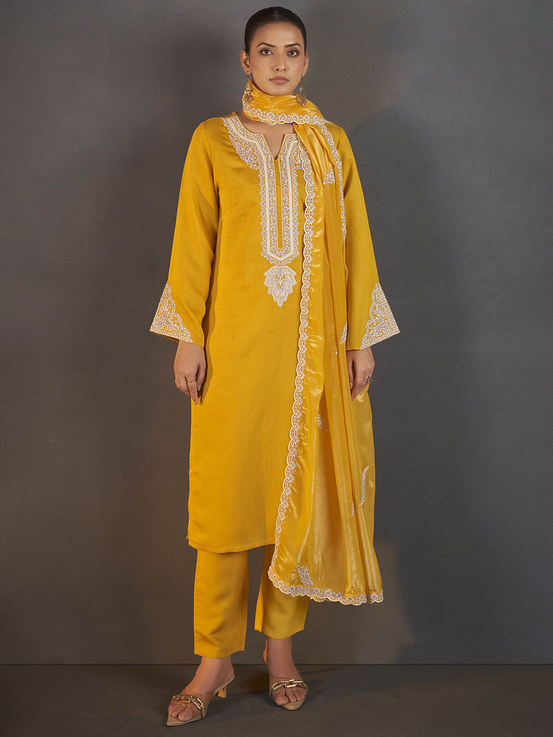 Buy Anouk Women Floral Yoke Design Thread Work Straight Kurta With ...