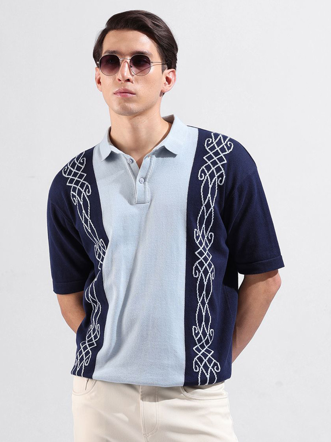 Buy The Indian Garage Co Men Flat Knit Oversized Textured Polo T Shirt ...