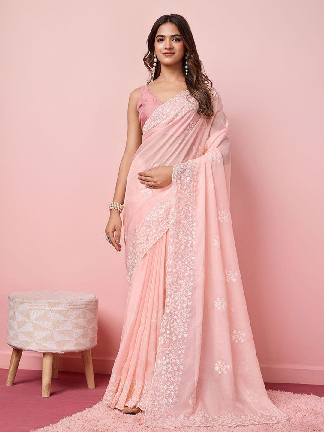 Buy Rang By Indya Women Embellished Sequinned Organza Saree - Sarees ...