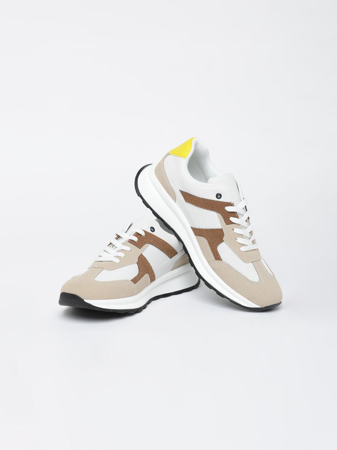 Buy Snitch Men Beige & White Colourblocked Sneakers - Casual Shoes for ...