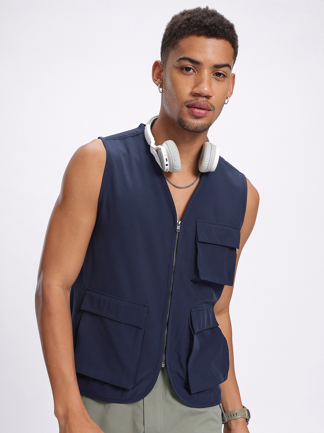 Buy Glitchez Pockets Collarless Fitted Gilet Jacket - Jackets for Men ...