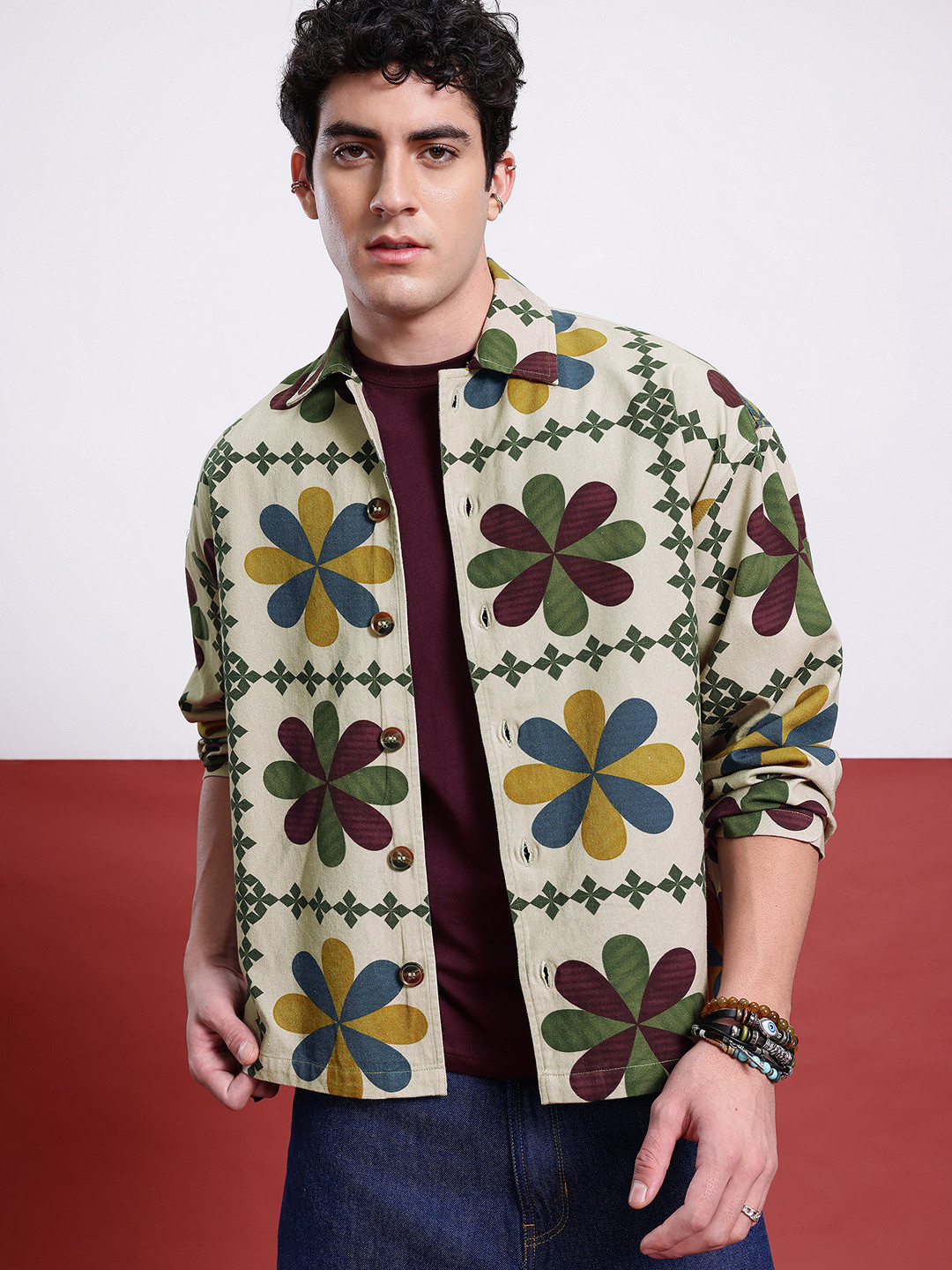 Buy Glitchez Indie Floral Shacket - Shackets for Men 31134646 | Myntra