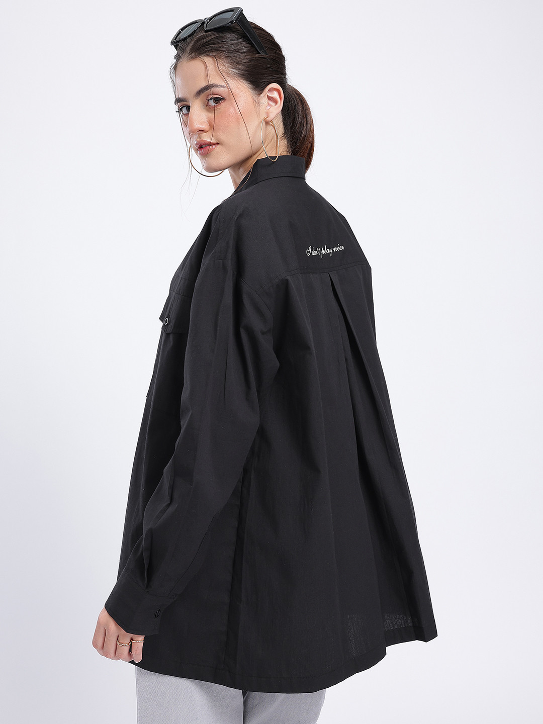 Buy Glitchez Printed Detail Drop Shoulder Oversized Shirt - Shirts for Women 31793376 | Myntra