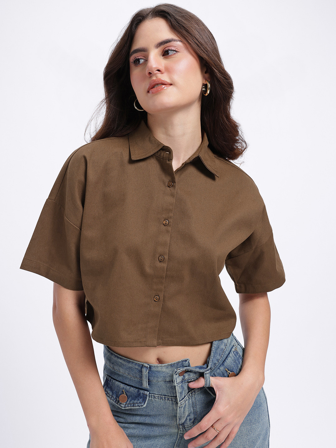 Buy Glitchez Relaxed Drop Shoulder Crop Shirt - Shirts for Women ...