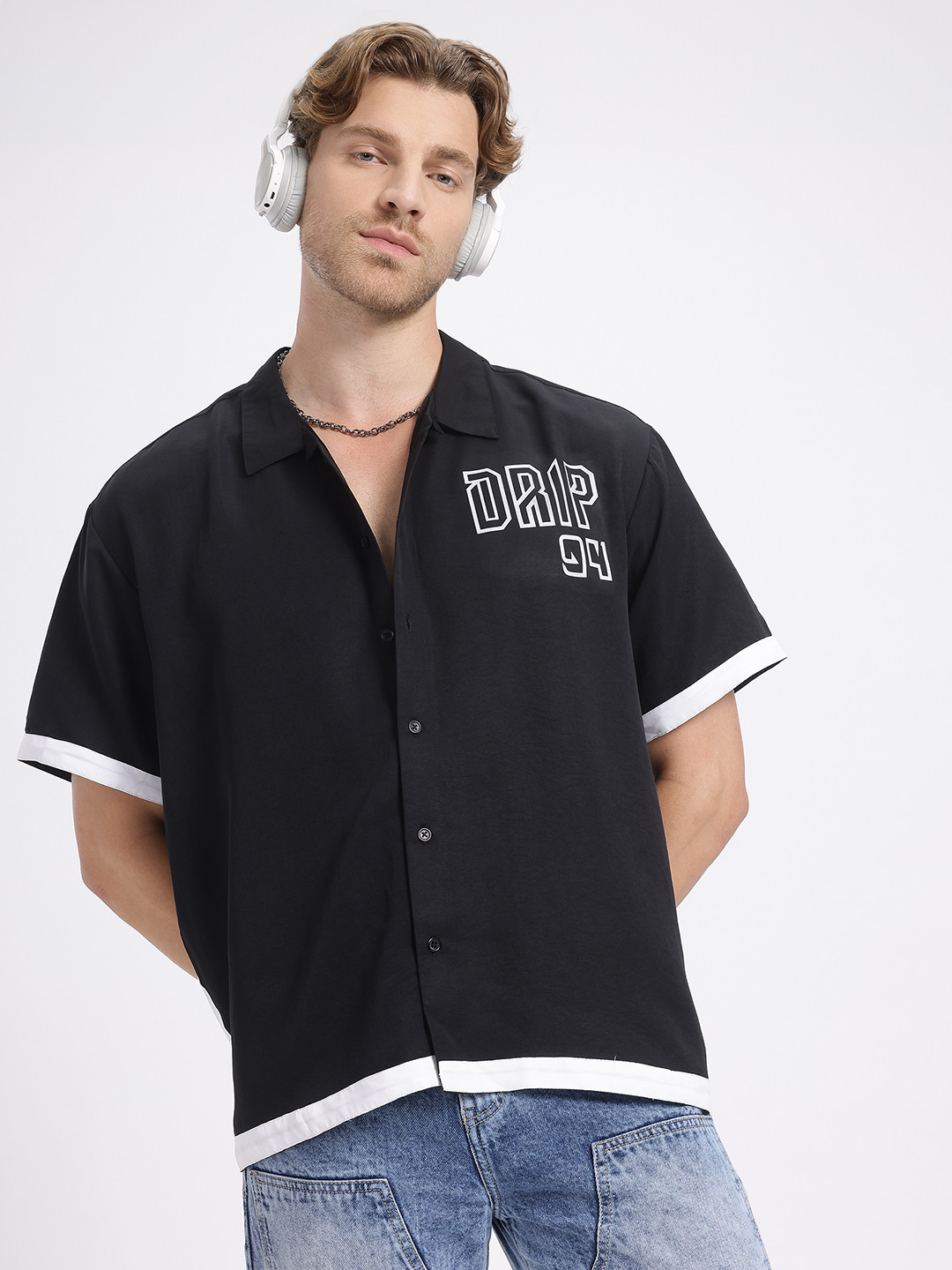 Buy Glitchez Monochrome Contrast Drip Oversize Shirt - Shirts for Men ...
