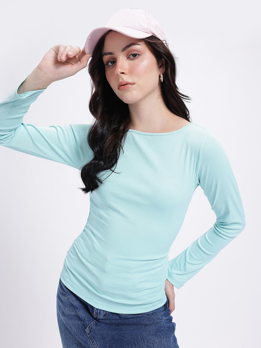 Buy Glitchez Ruched Ribbed Fitted Top - Tops for Women 32039190 | Myntra