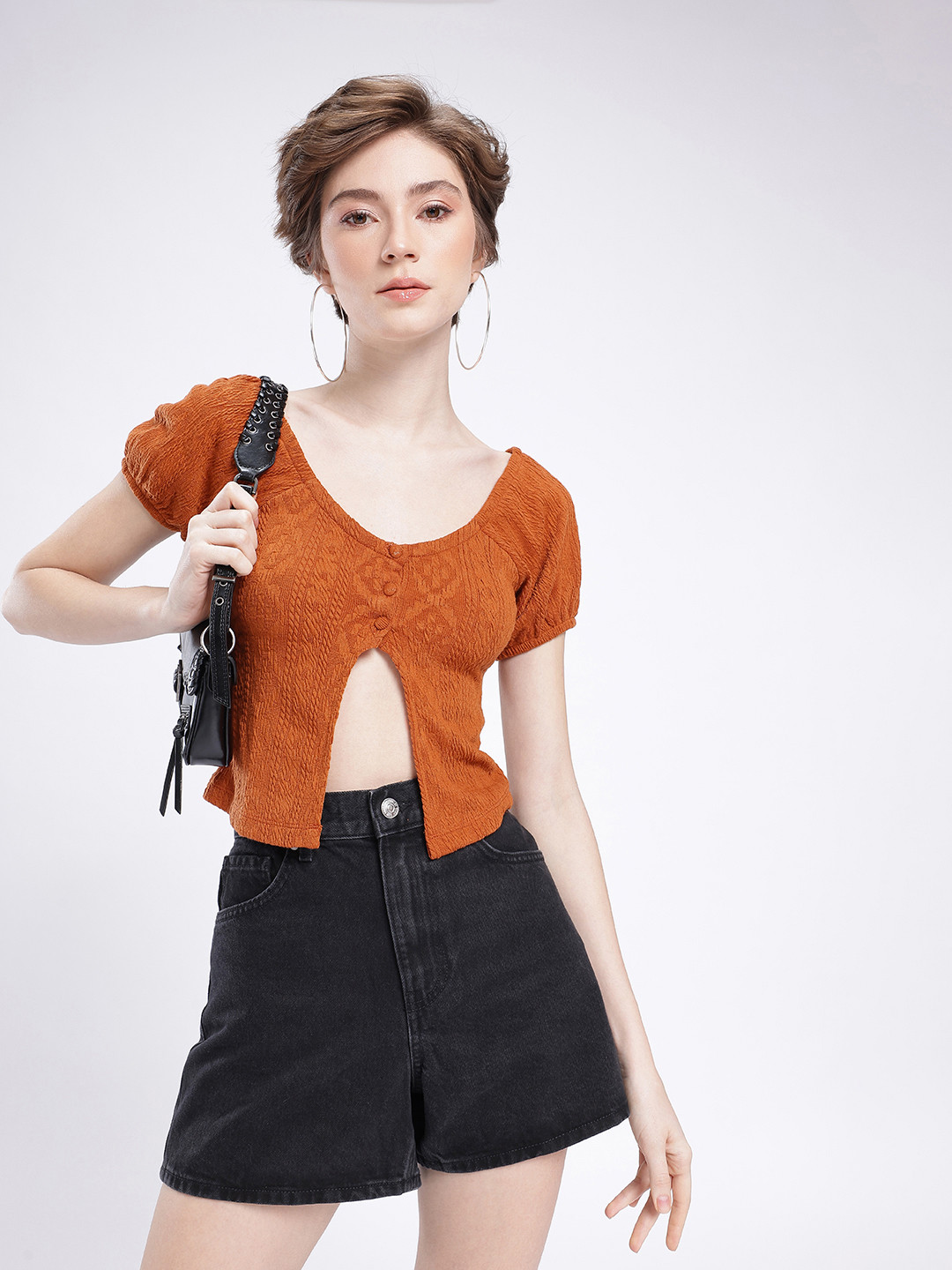 Buy Glitchez Self Design Front Slit Top - Tops for Women 31433093 | Myntra