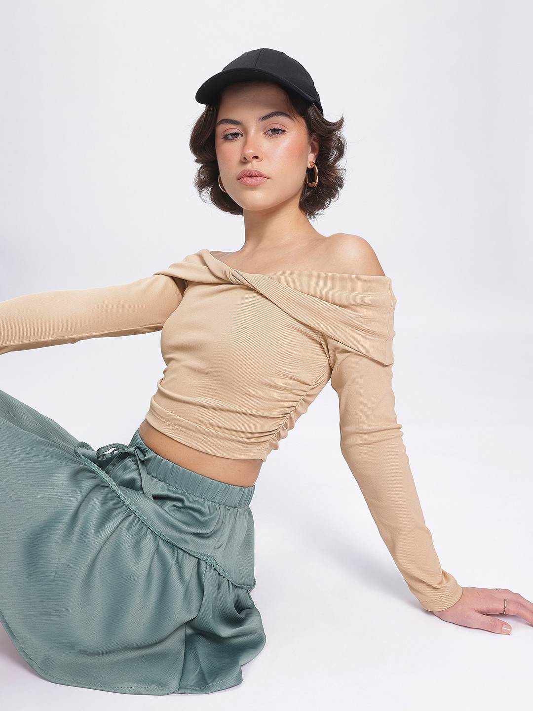 Buy Glitchez Ruched Ribbed Crop Top - Tops for Women 31421658 | Myntra