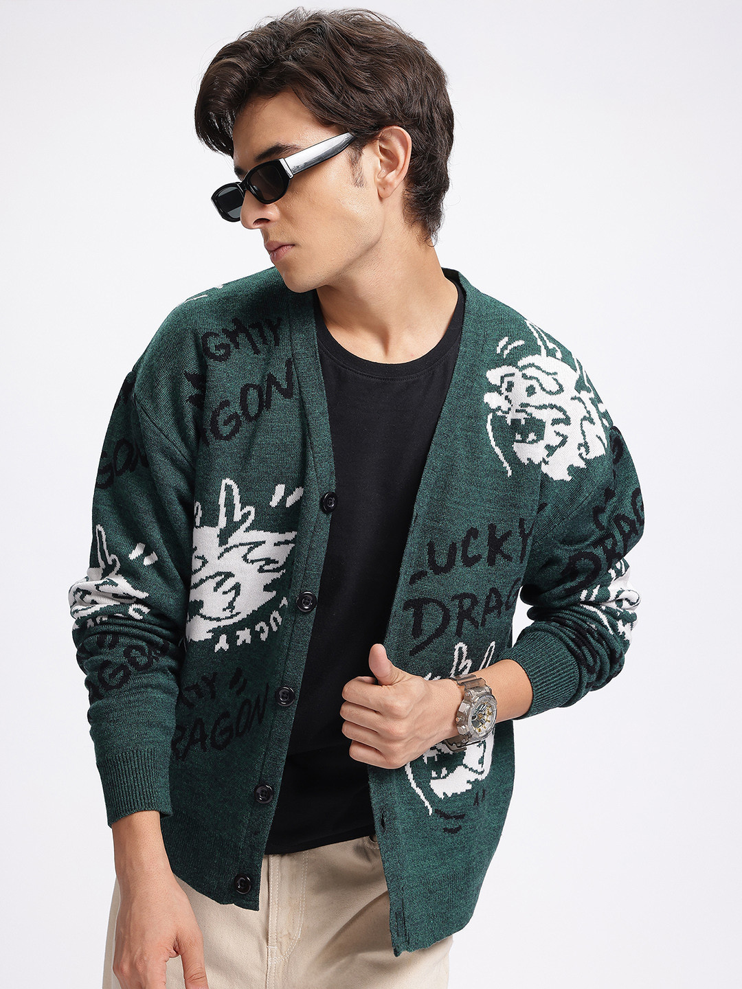 Buy Glitchez Graphic Printed Drop Shoulder Cardigan - Sweaters for Men ...