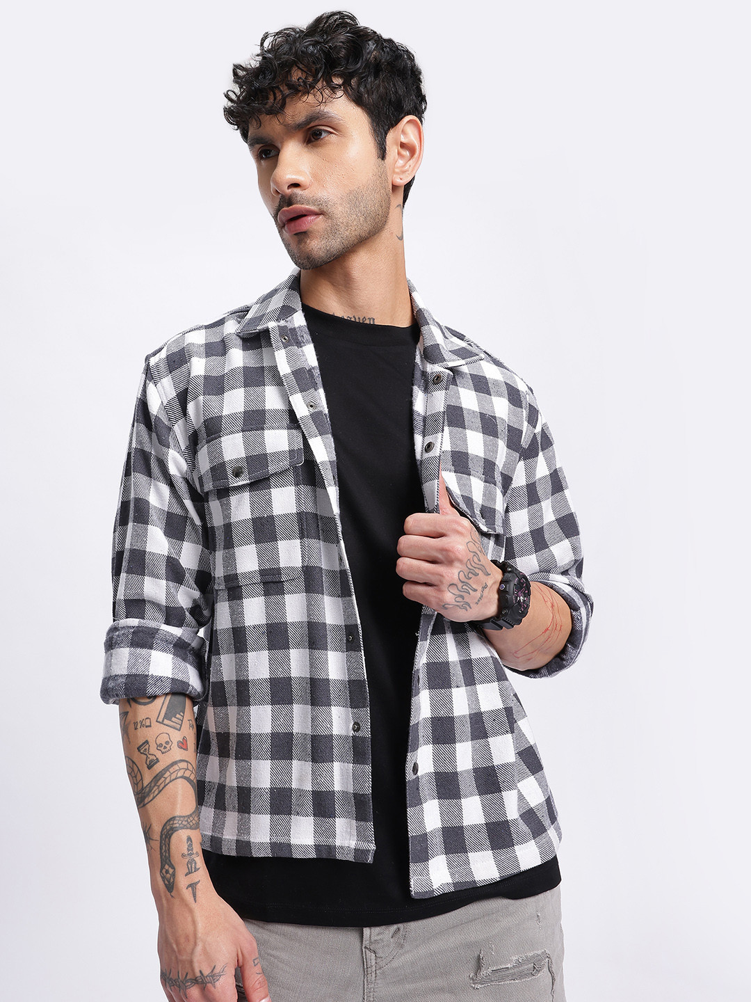 Buy Glitchez Ginghams Checked Pure Cotton Relaxed Fit Shacket ...