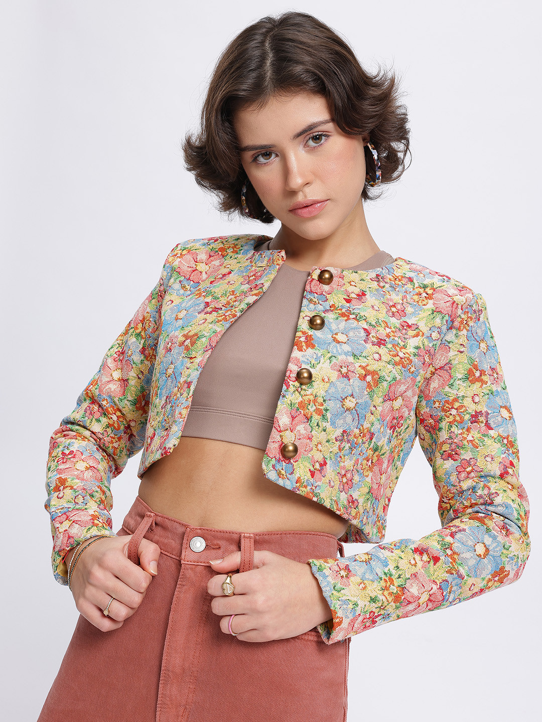 Buy Glitchez Floral Crop Jacket - Jackets for Women 31569547 | Myntra