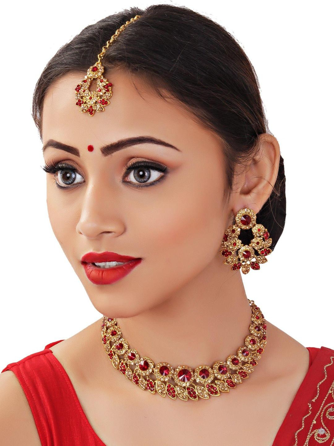 Buy VATSALYA Creation Alloy Gold Plated Maroon Jewellery Set ...