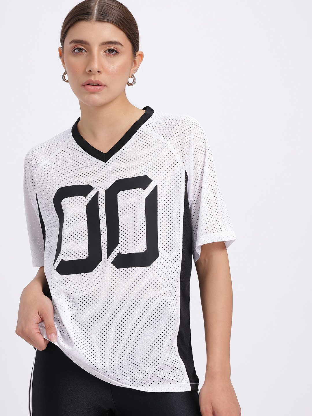 Buy Glitchez Sporty Print Perforated Oversized Tshirt - Tshirts for ...