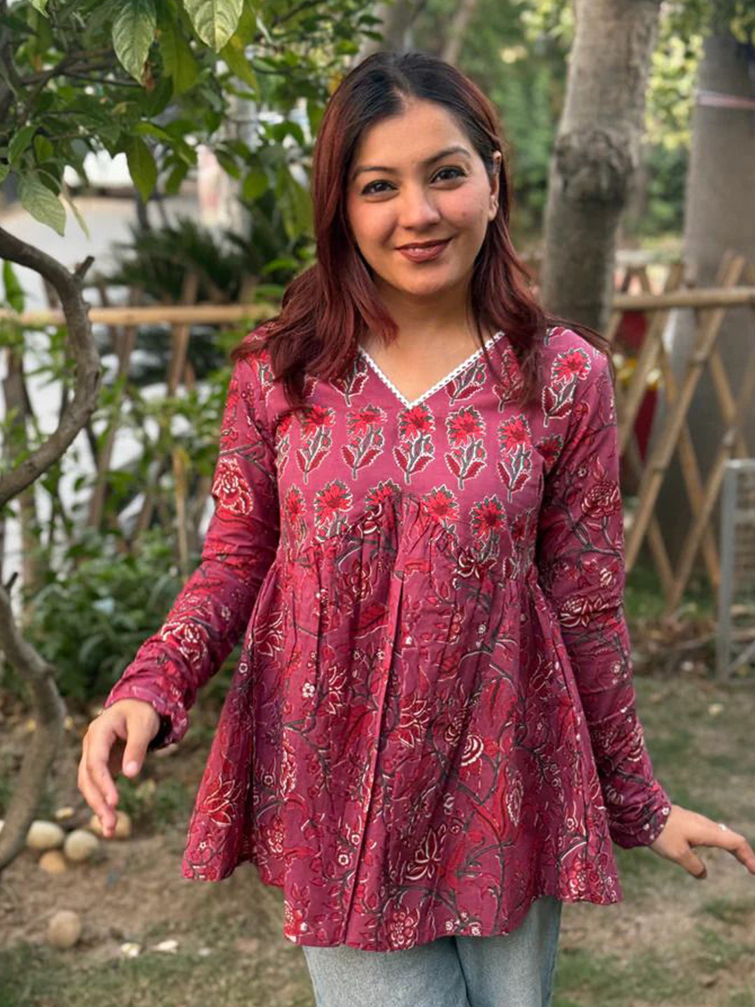 Buy SHRIYANI Floral Printed V Neck Mukaish Pure Cotton Mukaish Anarkali ...