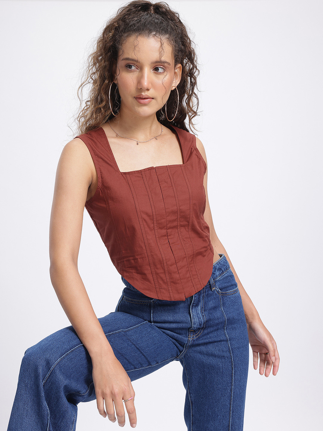 Buy Glitchez Solid Sqaure Neck Corset Crop Top - Tops for Women ...