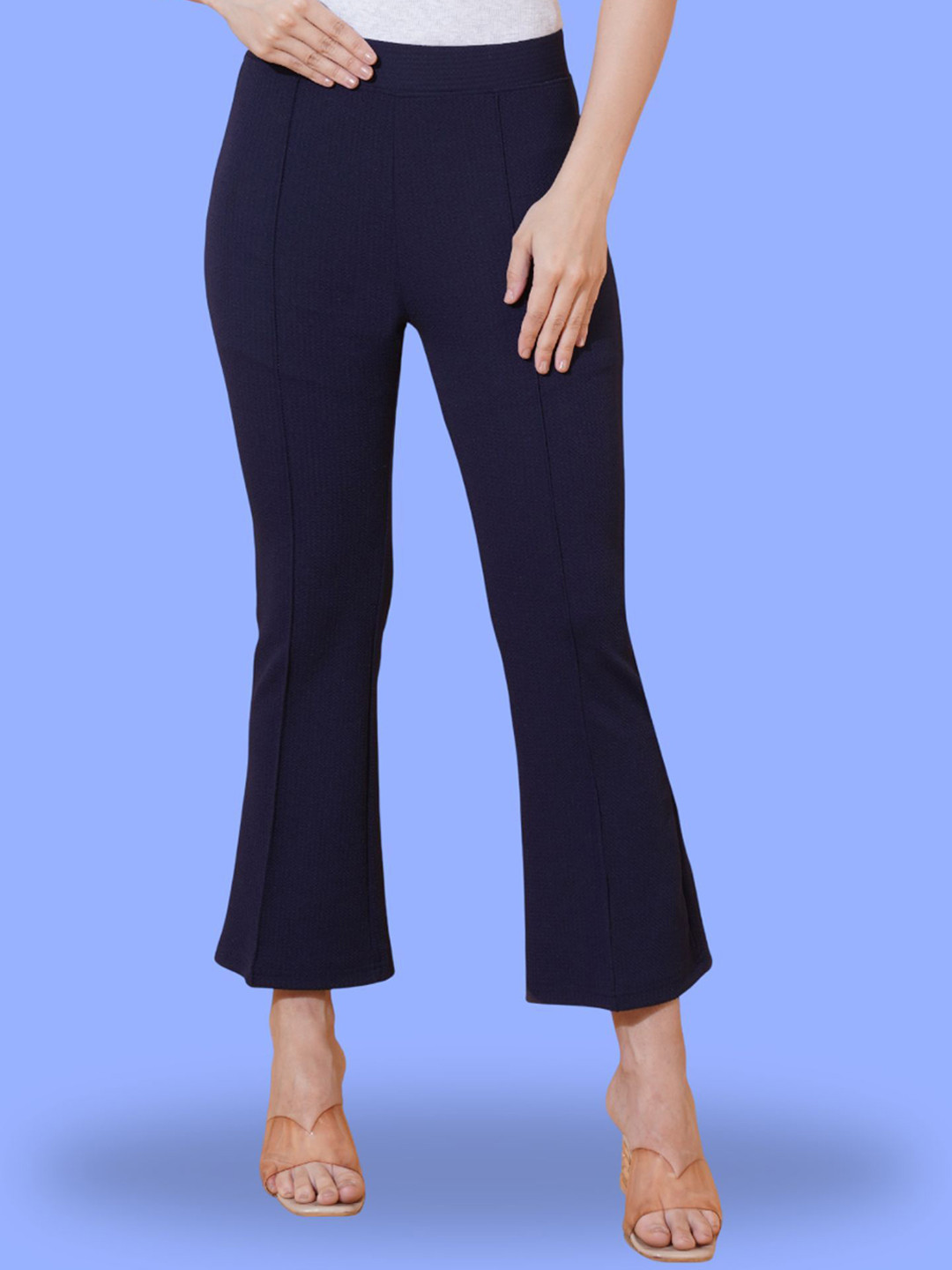 Buy Kintu Parantu Women Solid Comfort Regular Fit Mid Rise Trouser ...