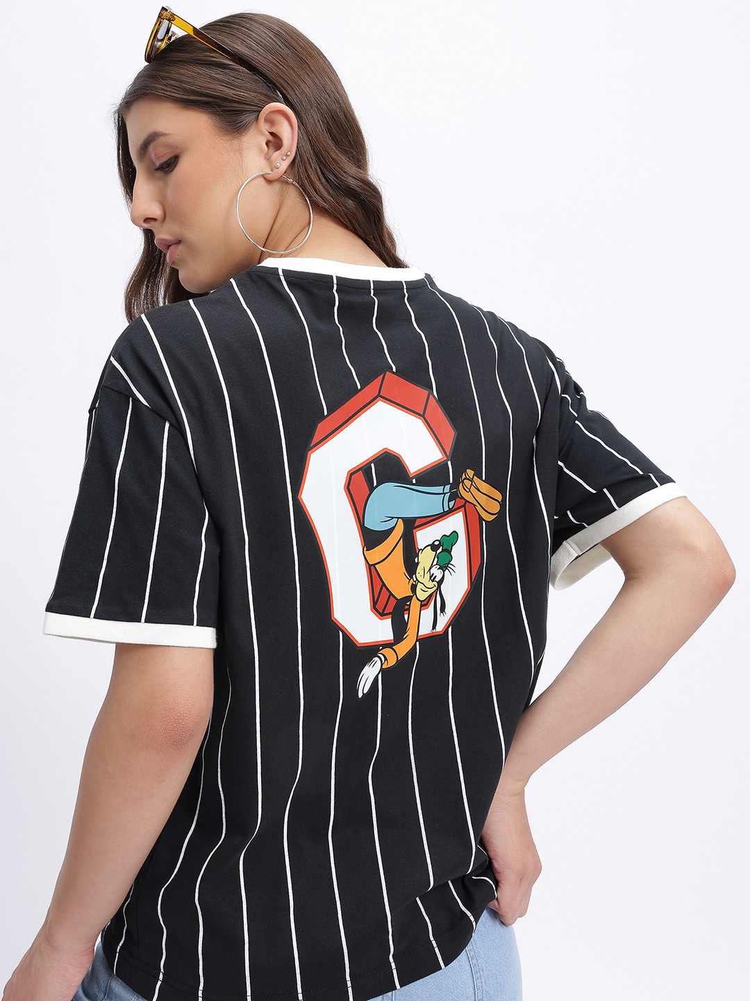 Buy Disney By Glitchez Goofy Grunge Striped Oversize T Shirt - Tshirts ...