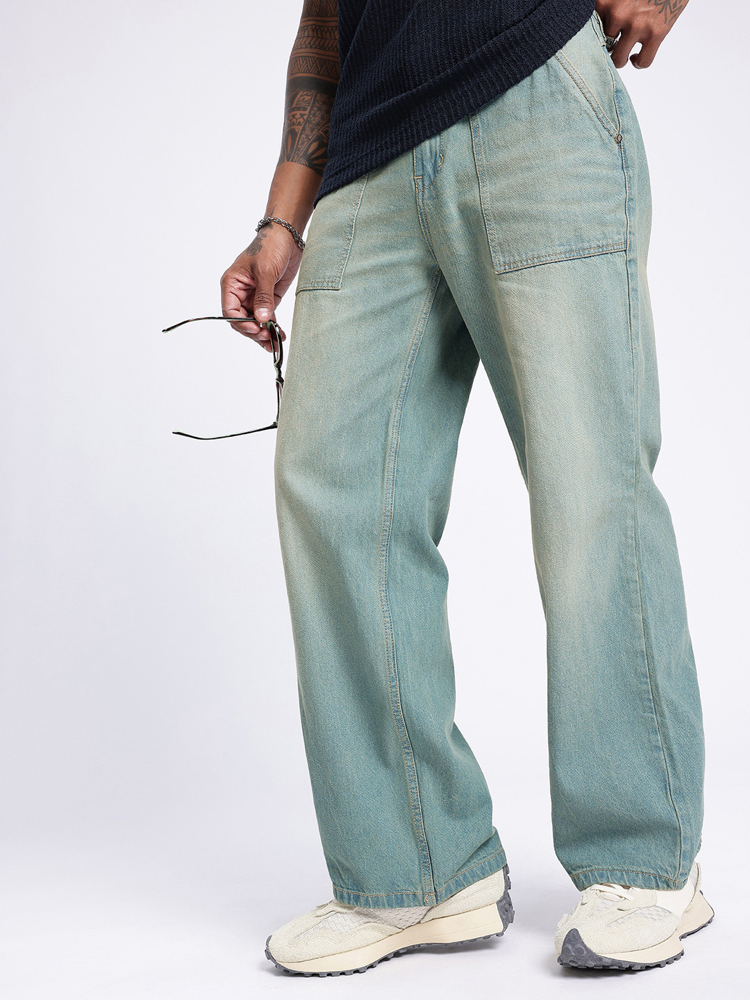 Buy Glitchez Men Wide Leg Heavy Fade Jeans - Jeans for Men 31596470 ...
