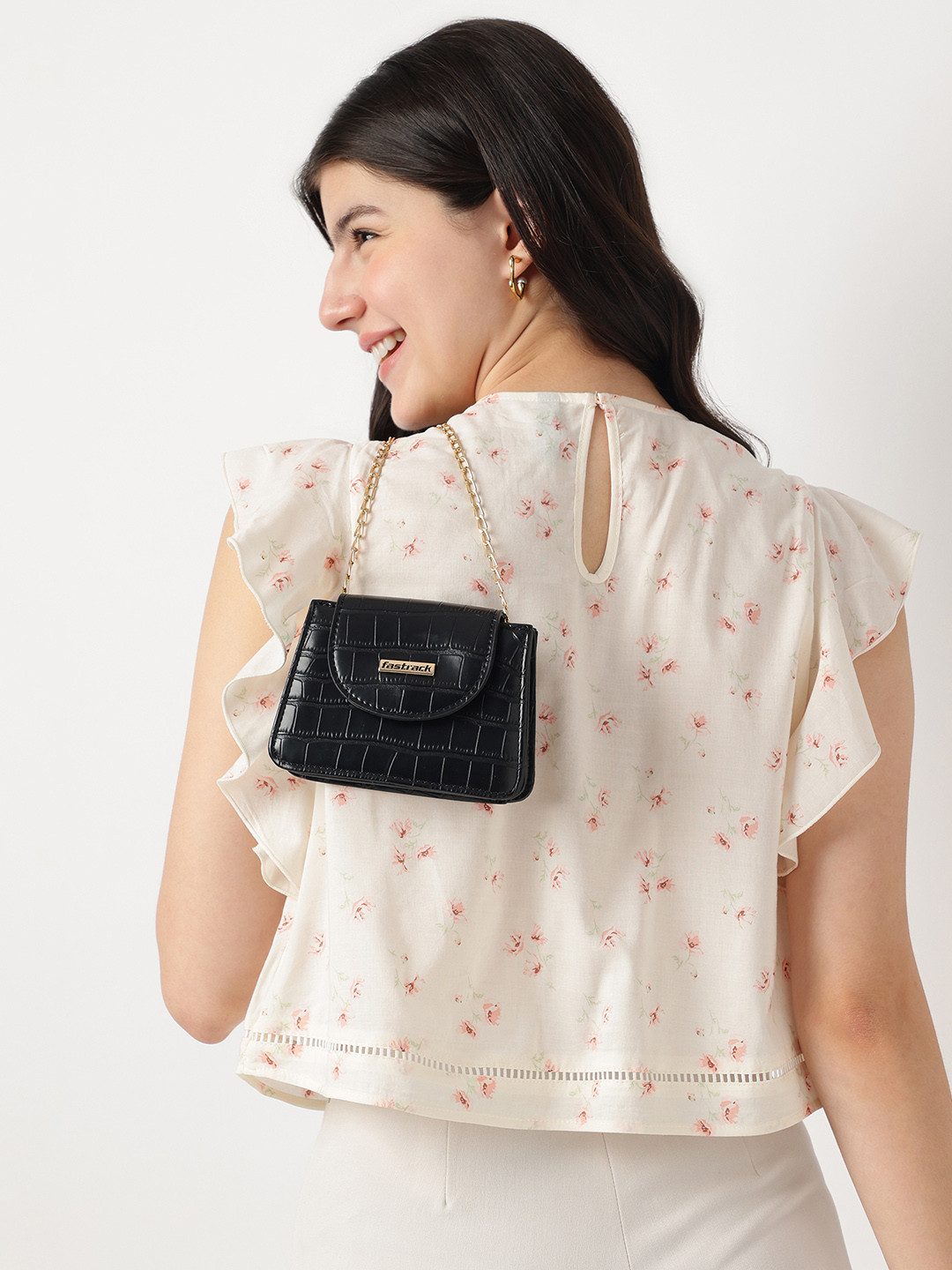 Buy Fastrack Women Black Croco Textured Mini Sling Bag - Handbags for ...