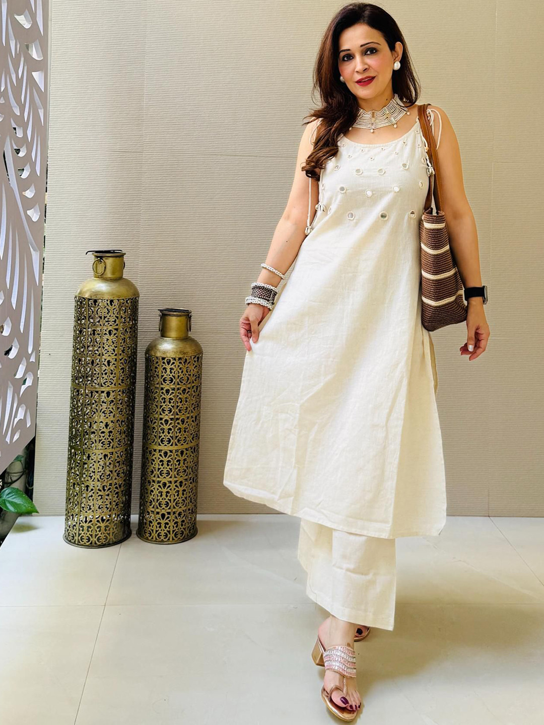 Buy FFI Yoke Design Mirror Work Pure Cotton Shoulder Straps A Line ...