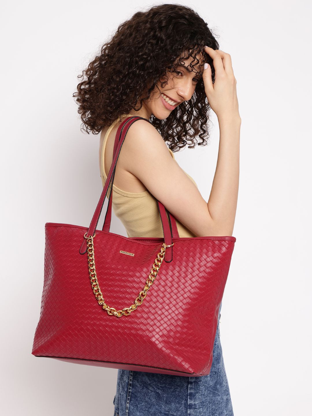 Buy Fastrack Textured Oversized Structured Tote Bag With A Unique Gold ...