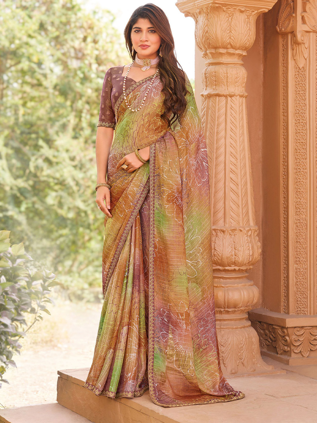 Buy Laxmipati Floral Embroidered Poly Chiffon Saree - Sarees for Women ...