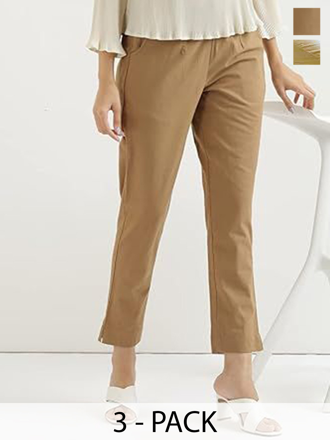Buy DIGITAL SHOPEE Women Pack Of 2 Solid Mid Rise Cotton Trousers ...