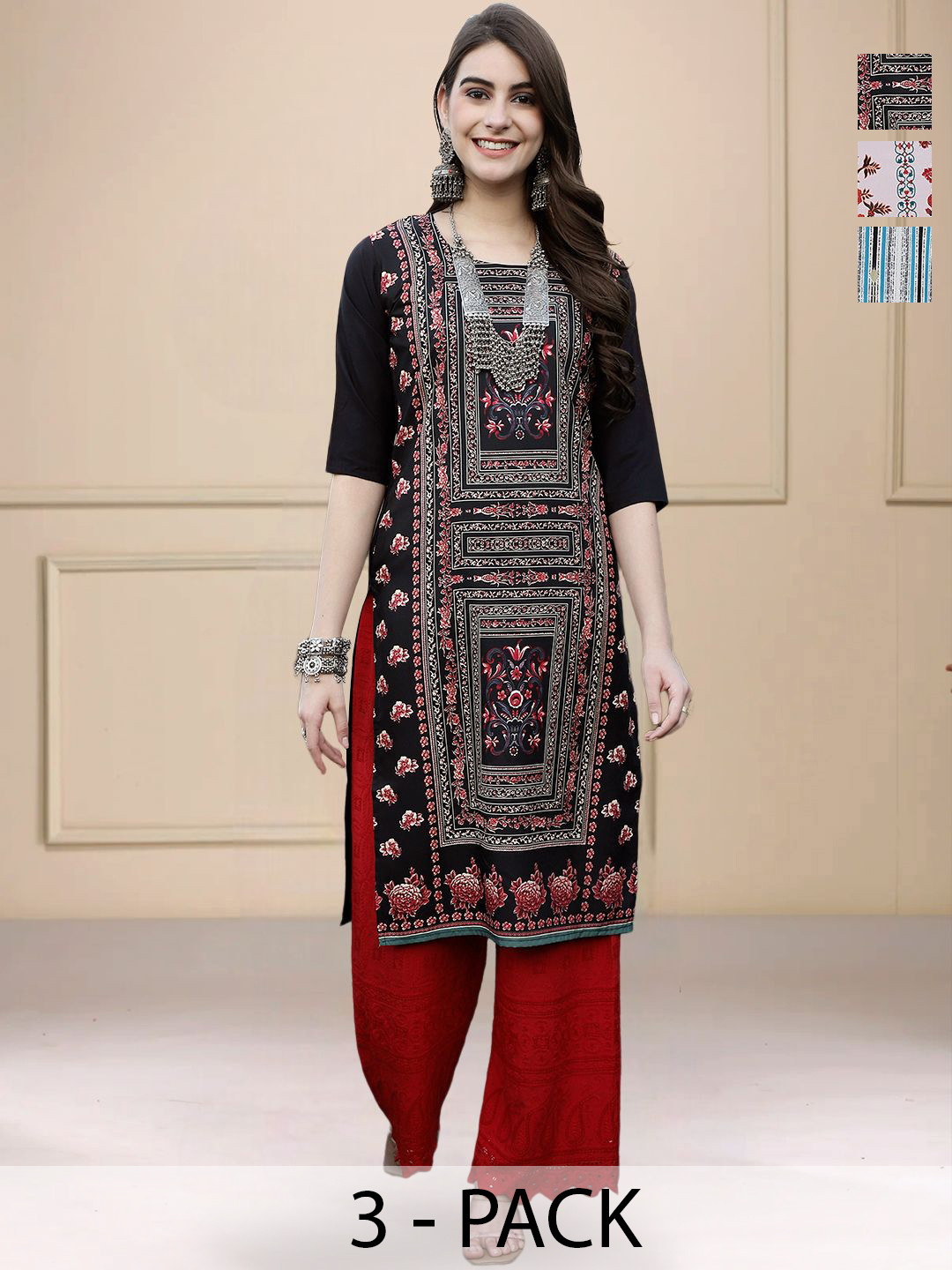Buy Anouk Rustic Selection Of 3 Ethnic Motifs Printed Round Neck ...