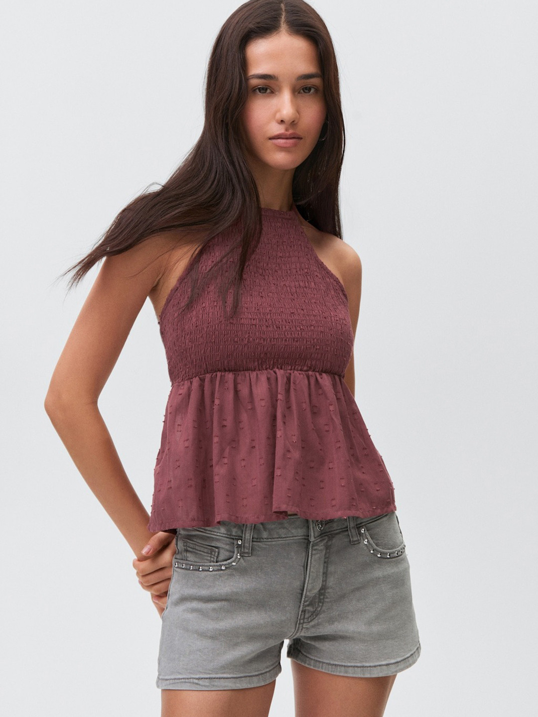 Buy MANGO Halter Neck Dobby Weave Styled Back Top - Tops for Women ...