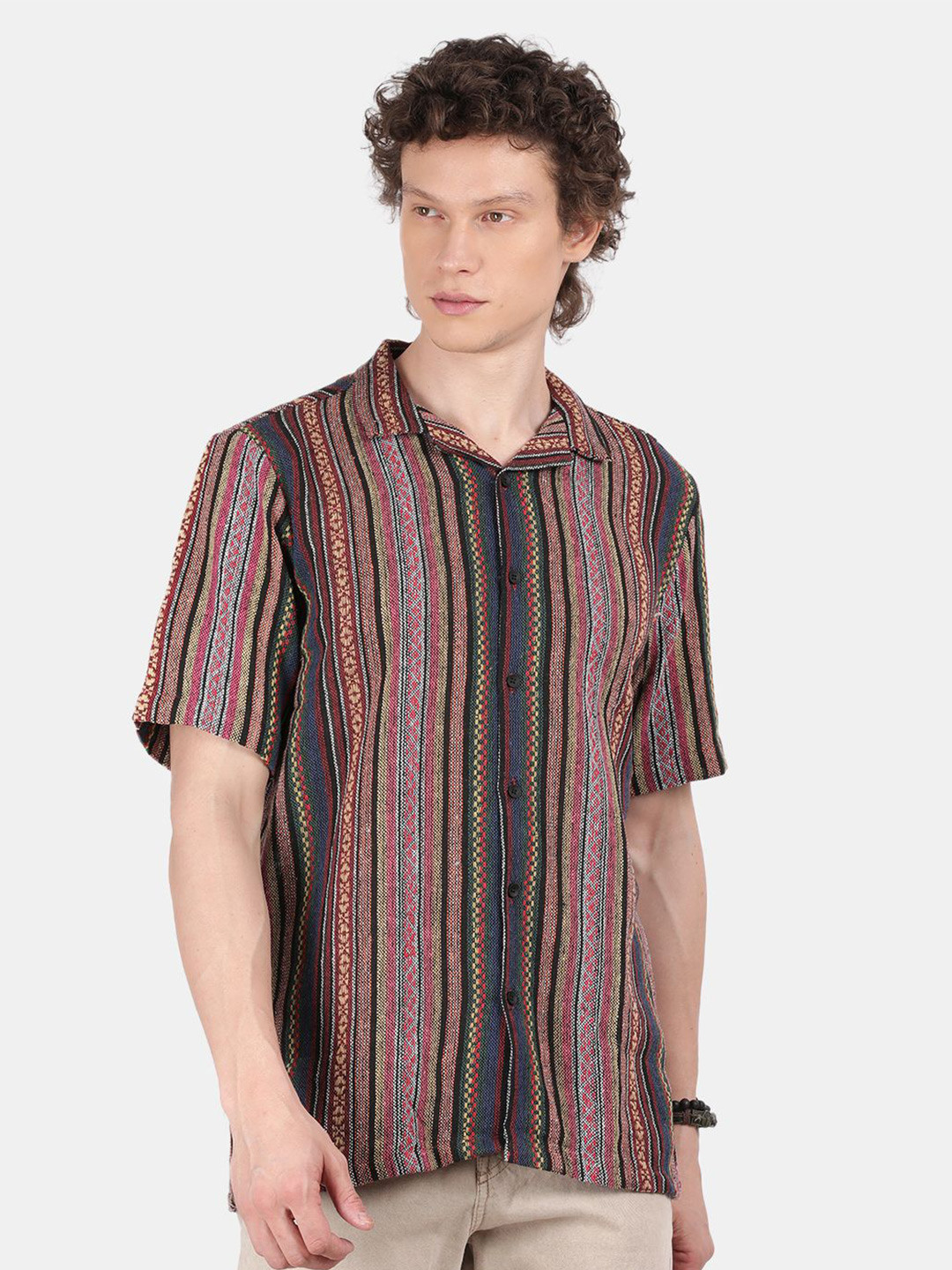 Buy Blu MNKY Men Multi Stripes Striped Smart Slim Fit Casual Shirt ...