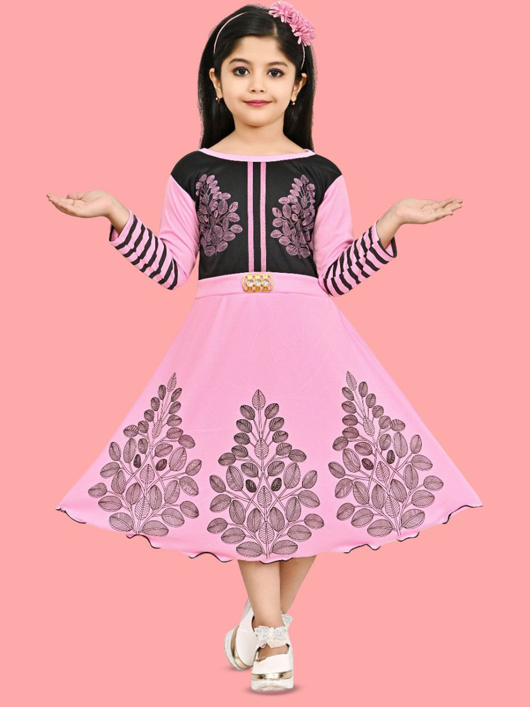 Buy FASSY Girls Floral Self Design Fit & Flare Midi Dress - Dresses for ...