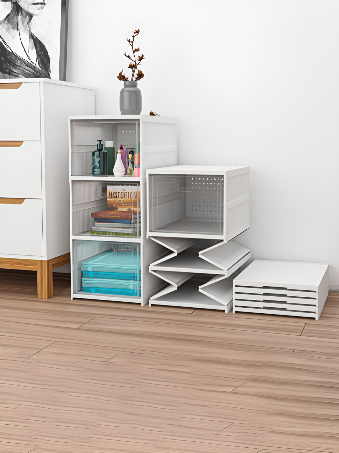 Buy Myntra Elegant Homes White & Transparent 3 Tier Collapsible Racks ...