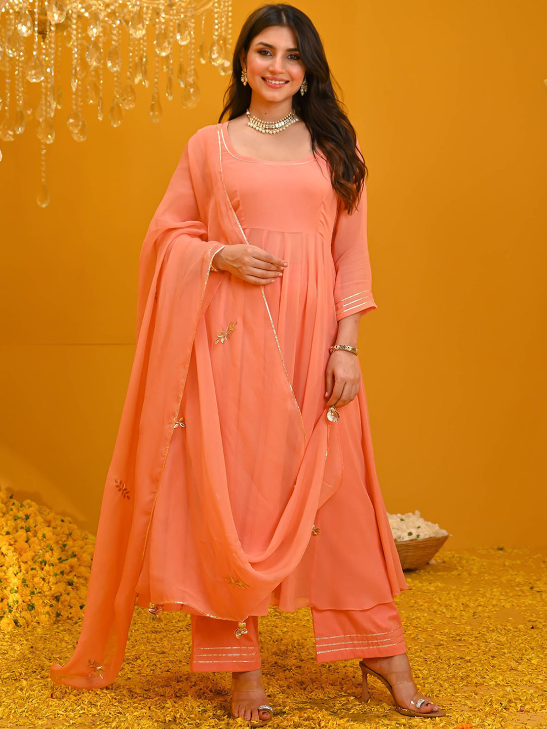Buy AMRUTVARSHA CREATION Empire Gotta Patti Georgette Anarkali Kurta ...