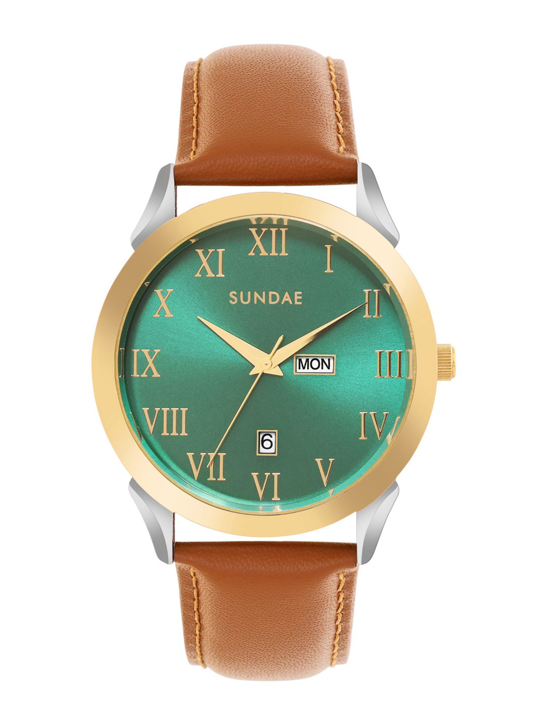 Buy SUNDAE Men Brass Dial & Leather Straps Analogue Watch 788904 M 25 ...